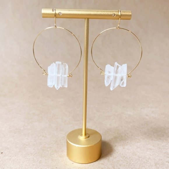 Jewelry | New Triple Clear Quartz Gold Hoops | Poshmark